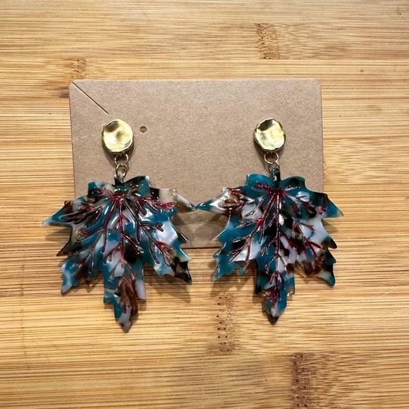 Jewelry | Handmade Resin Leaf Tortoise Shell Style Earrings In Blues ...